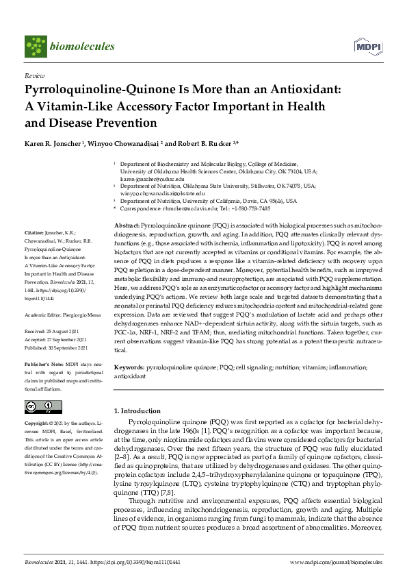 (PDF) Pyrroloquinoline-Quinone Is More than an Antioxidant: A Vitamin ...