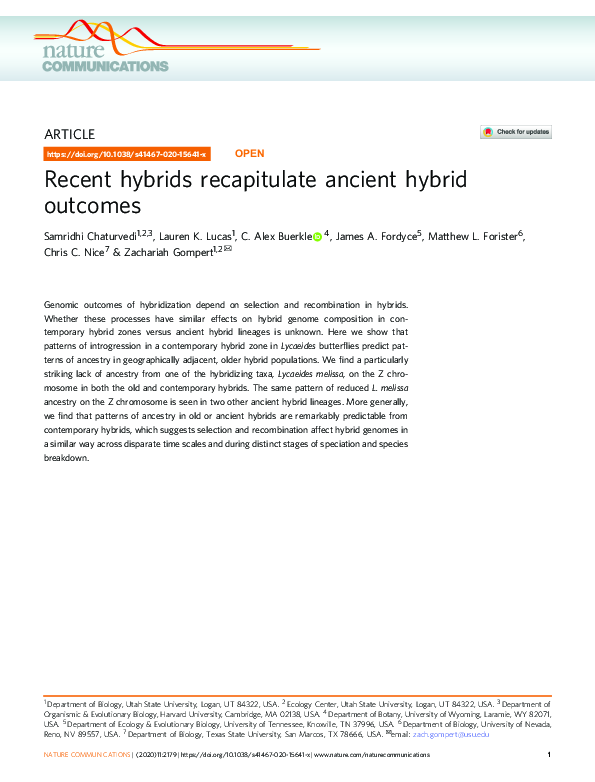 (PDF) Recent hybrids recapitulate ancient hybrid outcomes | James ...