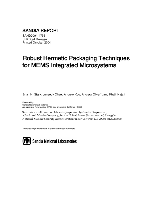 (PDF) Robust Hermetic Packaging Techniques for MEMS Integrated Microsystems
