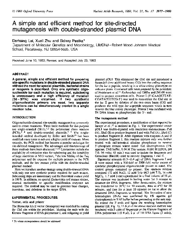 (PDF) A simple and efficient method for site-directed mutagenesis with ...