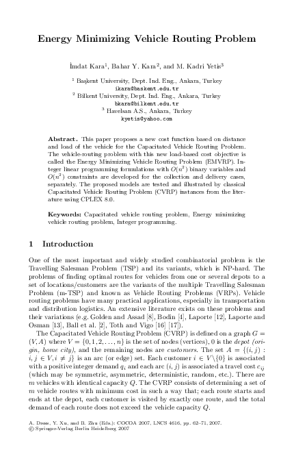 (PDF) Energy Minimizing Vehicle Routing Problem