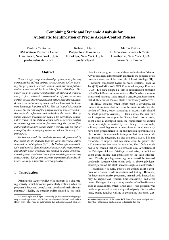 Pdf Combining Static And Dynamic Analysis For Automatic Identification Of Precise Access