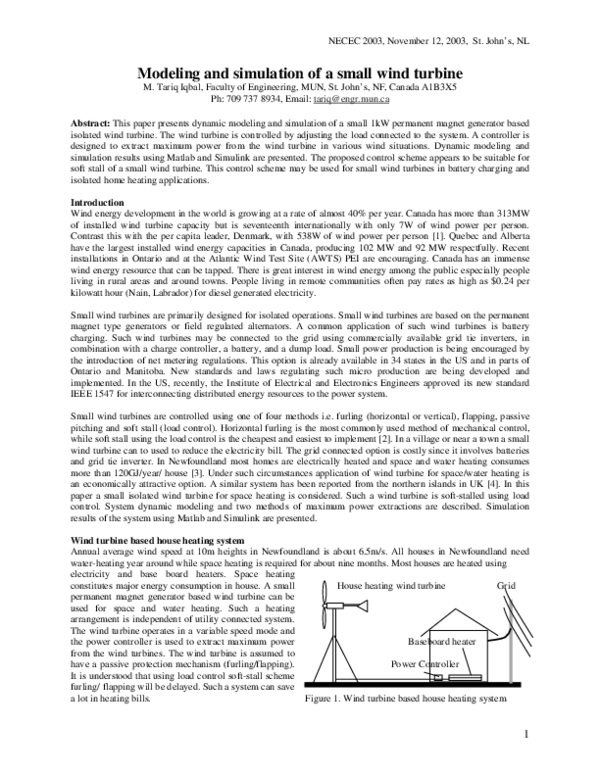(PDF) Modeling and simulation of a small wind turbine | M. Tariq Iqbal ...