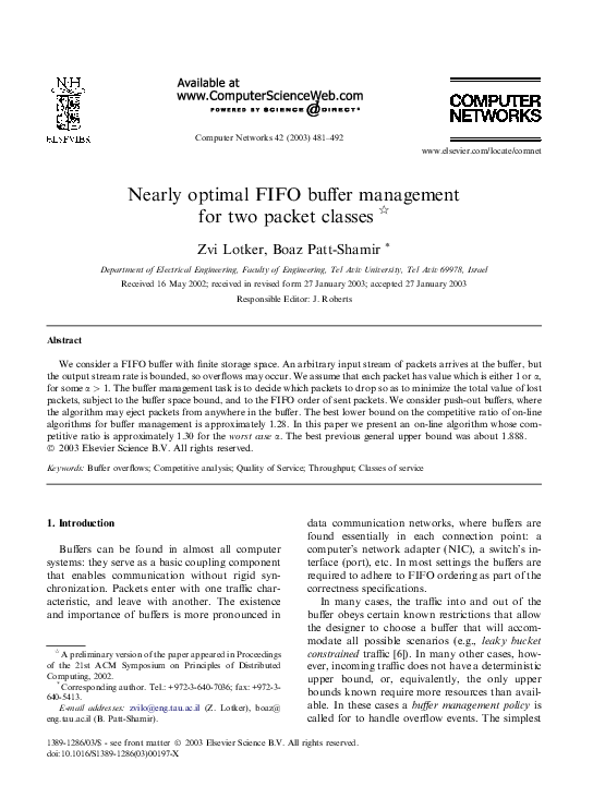 Nearly optimal FIFO buffer management for two packet classes Nearly optimal FIFO buffer management for two packet classes