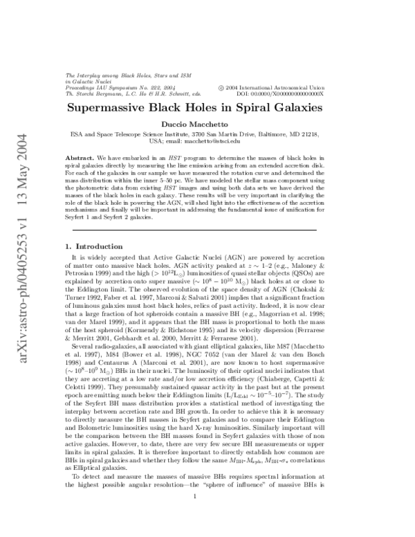 (PDF) Supermassive black holes in spiral galaxies