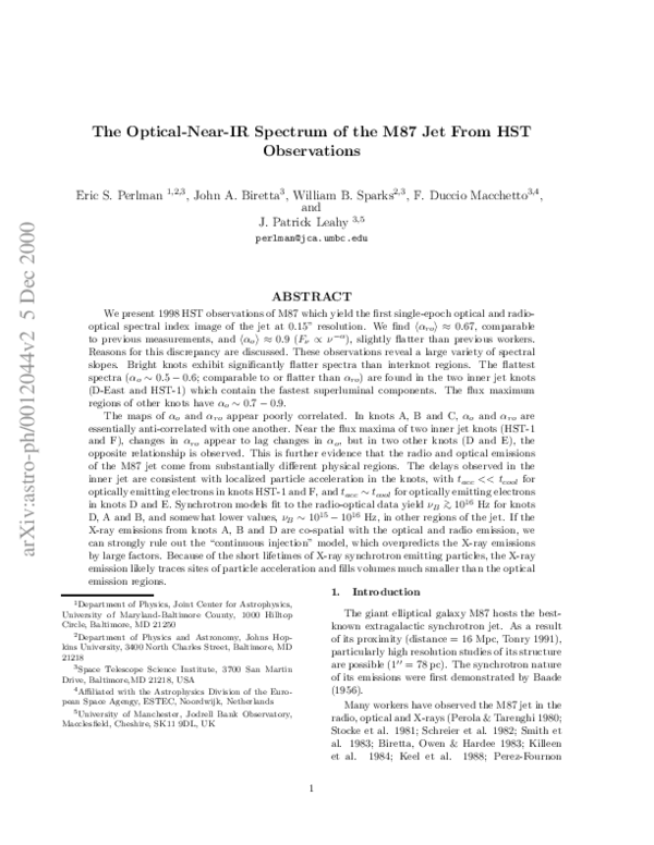 (PDF) The Optical-Near-IR Spectrum of the M87 Jet from HST Observations