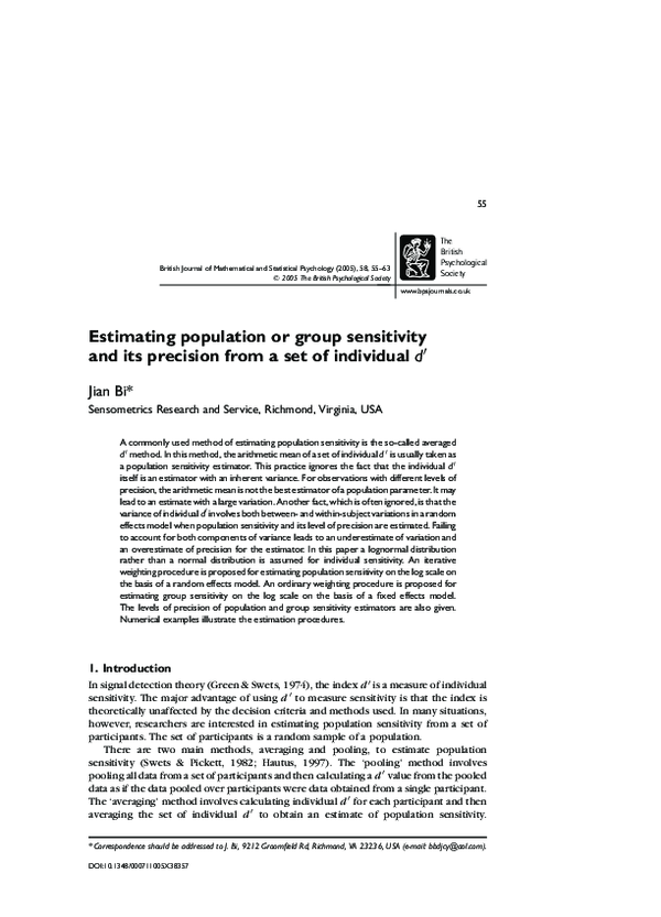 (PDF) Estimating population or group sensitivity and its precision from ...