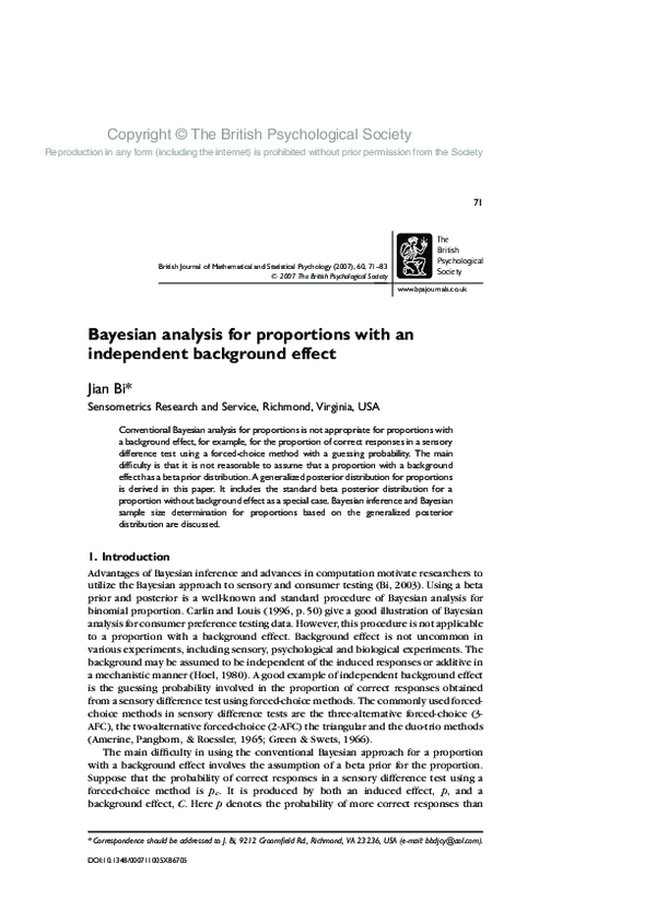 (PDF) Bayesian analysis for proportions with an independent background ...