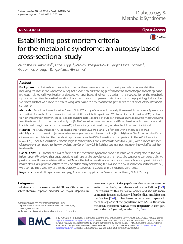 (PDF) Establishing post mortem criteria for the metabolic syndrome: an ...