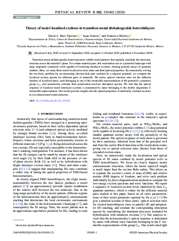 (PDF) Theory of moiré localized excitons in transition metal ...