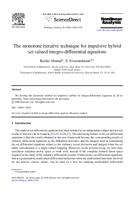 (PDF) The monotone iterative technique for impulsive hybrid set valued integro-differential ...