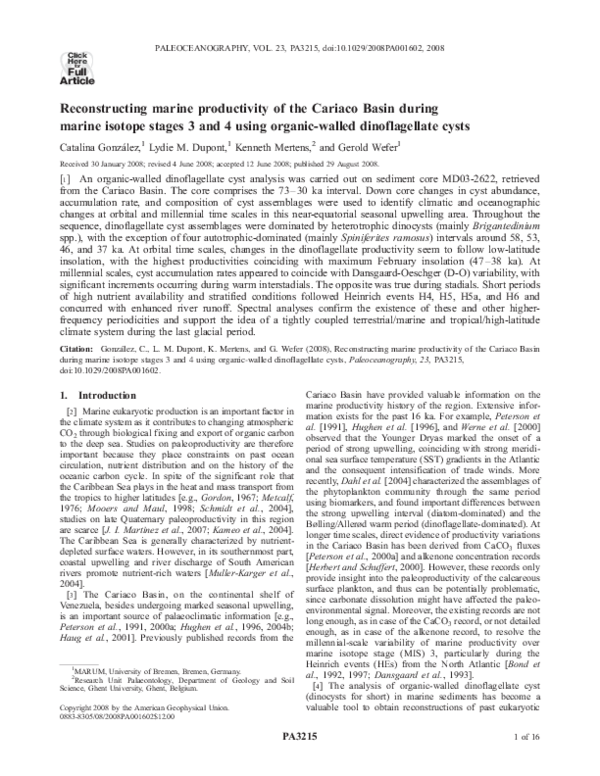 (PDF) Reconstructing marine productivity of the Cariaco Basin during ...