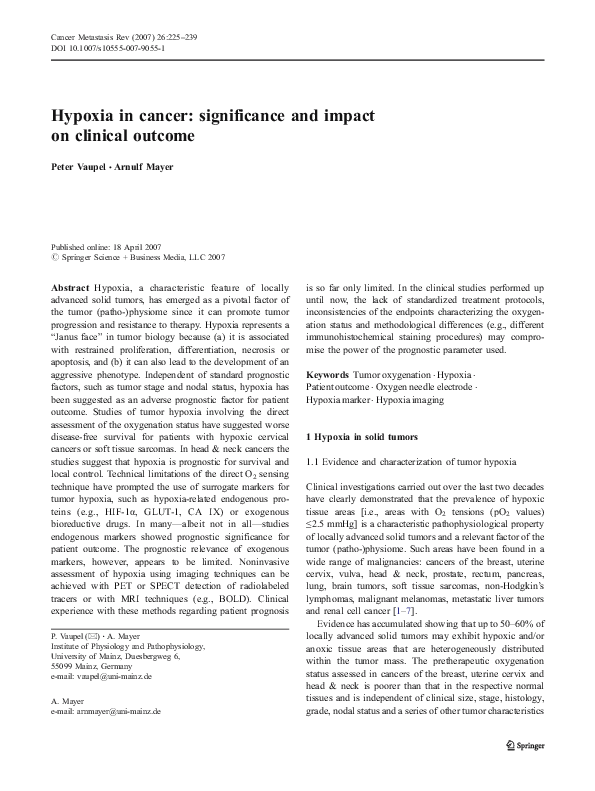 (PDF) Hypoxia in cancer: significance and impact on clinical outcome
