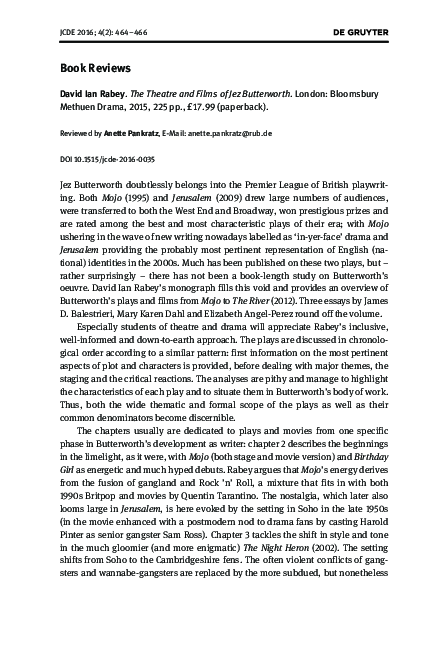 (PDF) David Ian Rabey. The Theatre and Films of Jez Butterworth. London ...