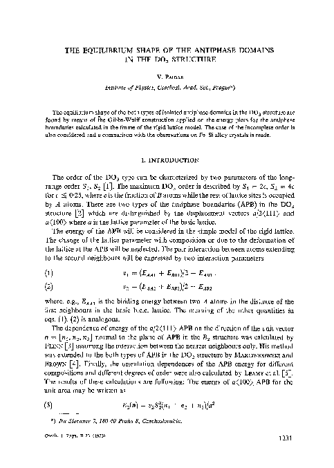 (PDF) The equilibrium shape of the antiphase domains in the DO3 structure
