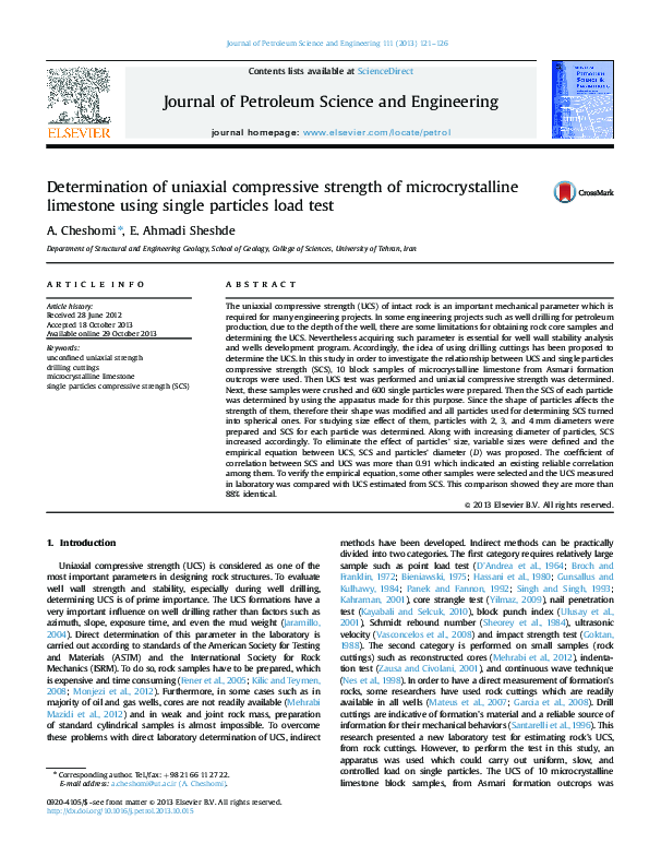 (PDF) Determination of uniaxial compressive strength of ...