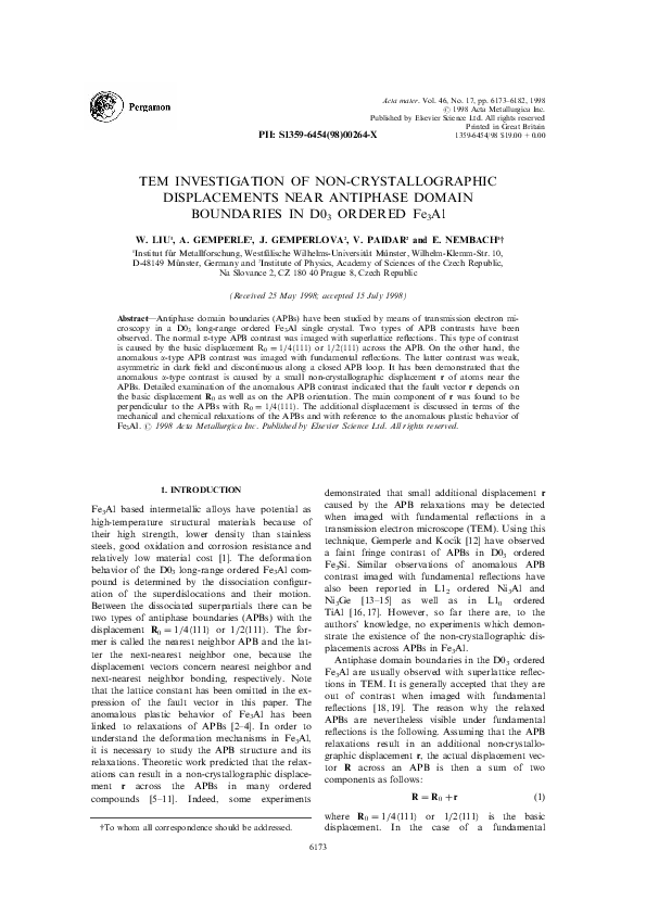 (PDF) TEM investigation of non-crystallographic displacements near antiphase domain boundaries ...