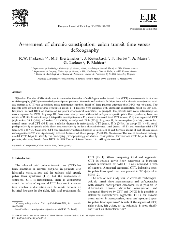 (PDF) Assessment of chronic constipation: colon transit time versus ...