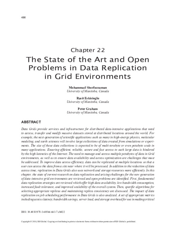 (PDF) The State of the Art and Open Problems in Data Replication in Grid Environments