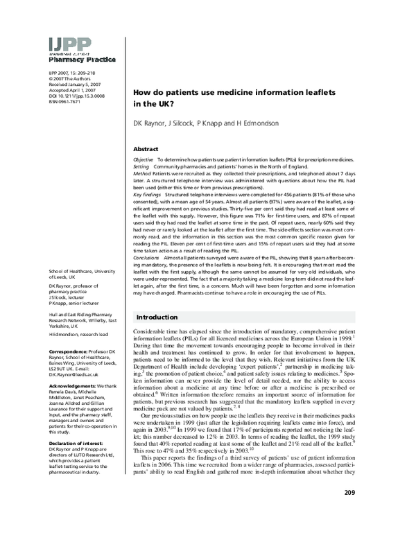 (PDF) How do patients use medicine information leaflets in the UK?
