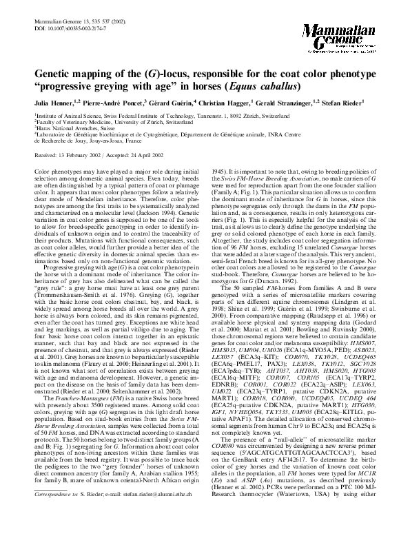 (PDF) Genetic mapping of the (G)-locus, responsible for the coat color ...