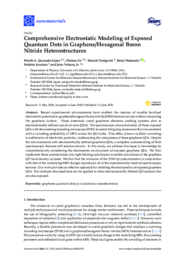 (PDF) Comprehensive Electrostatic Modeling of Exposed Quantum Dots in Graphene/Hexagonal Boron ...