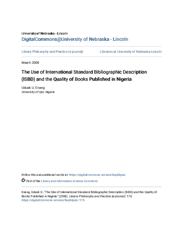 (PDF) The Use of International Standard Bibliographic Description (ISBD) and the Quality of ...