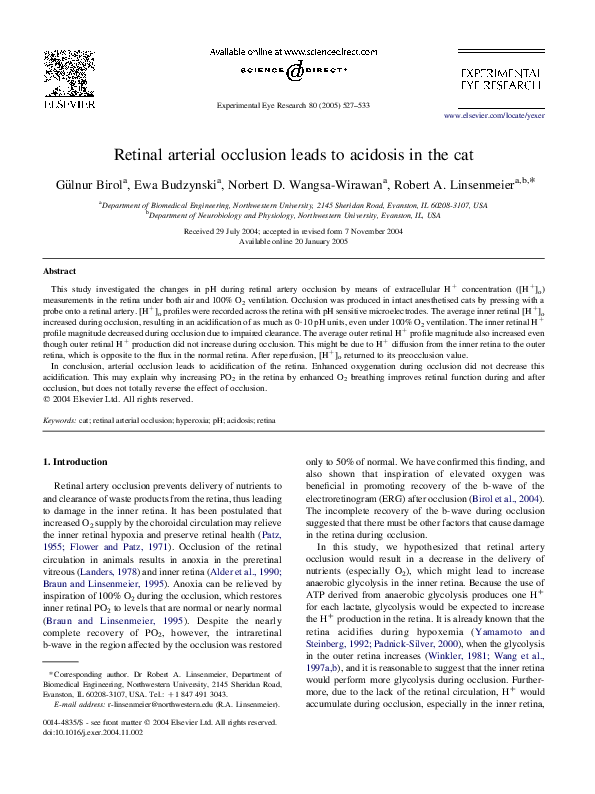 (PDF) Retinal arterial occlusion leads to acidosis in the cat | Gülnur ...