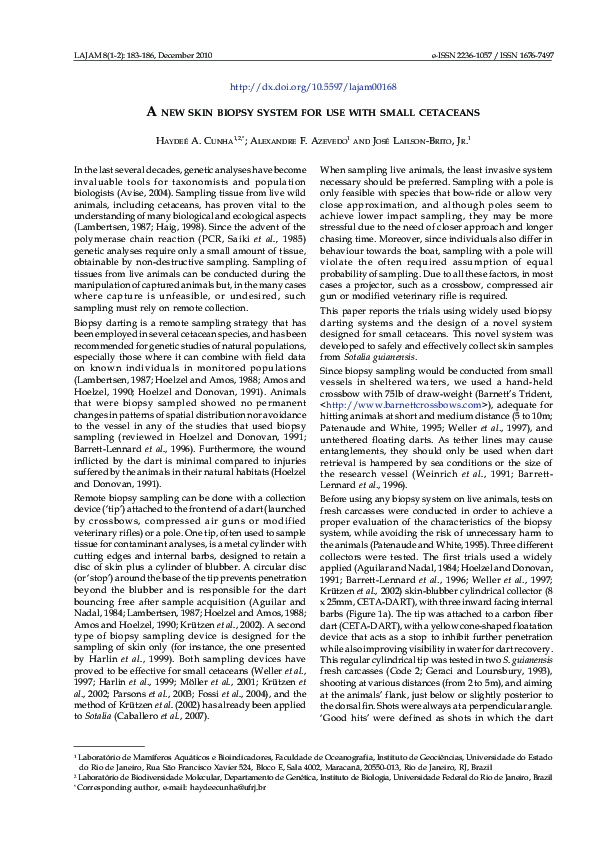 (PDF) A new skin biopsy system for use with small cetaceans | Haydee ...