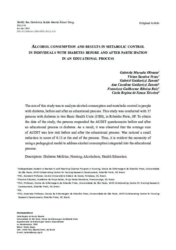(PDF) Consumo de álcool e os resultados no controle metabólico em ...