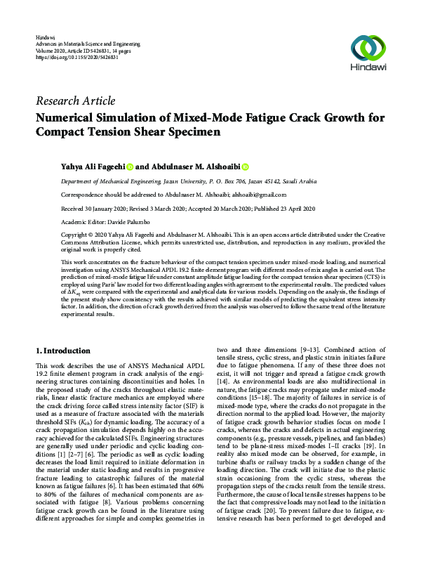 (PDF) Numerical Simulation of Mixed-Mode Fatigue Crack Growth for ...