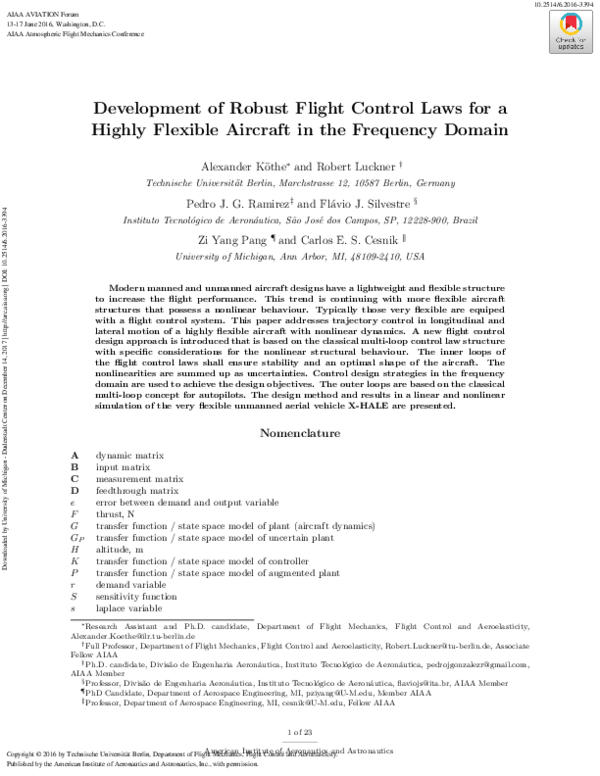 (PDF) Development of Robust Flight Control Laws for a Highly Flexible ...