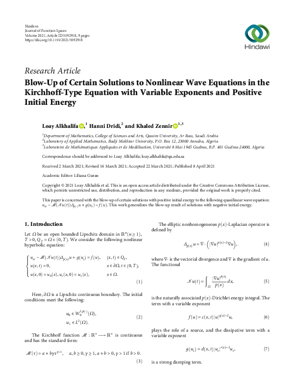 (PDF) Blow-Up of Certain Solutions to Nonlinear Wave Equations in the Kirchhoff-Type Equation ...