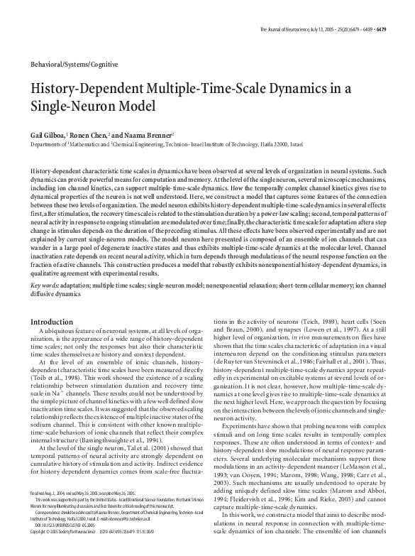 Pdf History Dependent Multiple Time Scale Dynamics In A Single Neuron Model