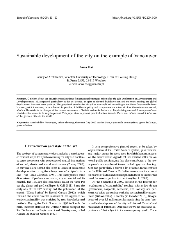 (PDF) Sustainable development of the city on the example of Vancouver