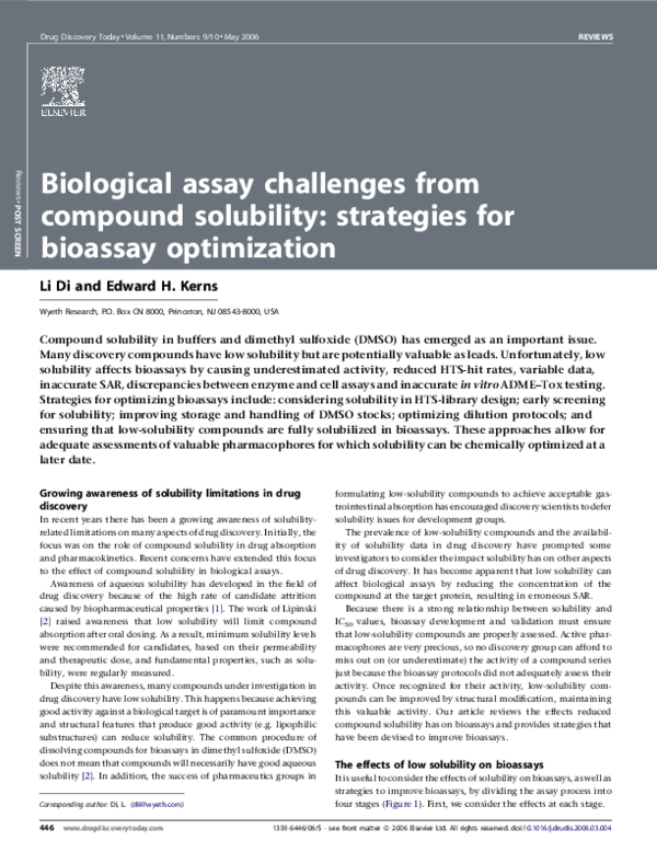 (PDF) Biological assay challenges from compound solubility: strategies ...