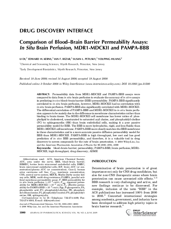 (PDF) Comparison of blood-brain barrier permeability assays: in situ ...