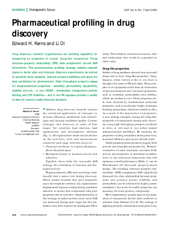 (PDF) Pharmaceutical profiling in drug discovery