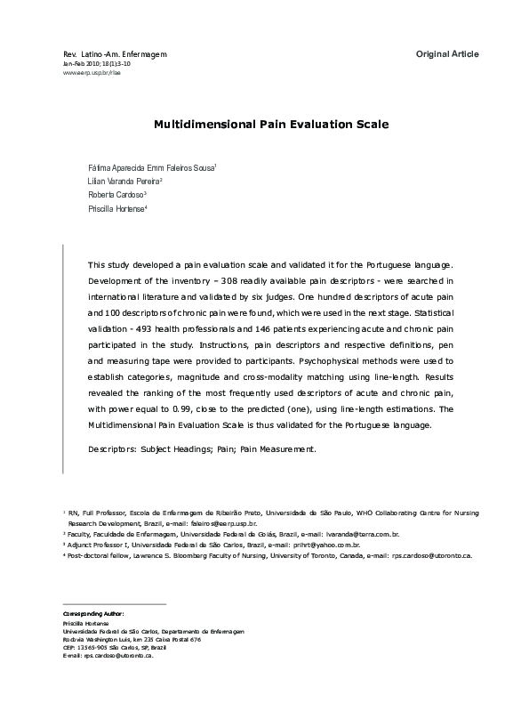 (PDF) Multidimensional pain evaluation scale