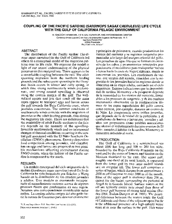 (PDF) Coupling of the Pacific Sardine (Sardinops Sagax Caeruleus) Life ...