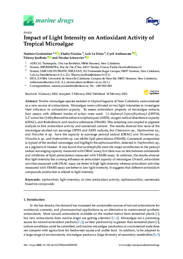 (PDF) Impact of Light Intensity on Antioxidant Activity of Tropical ...