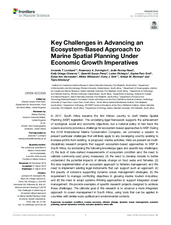 (PDF) Key Challenges in Advancing an Ecosystem-Based Approach to Marine ...