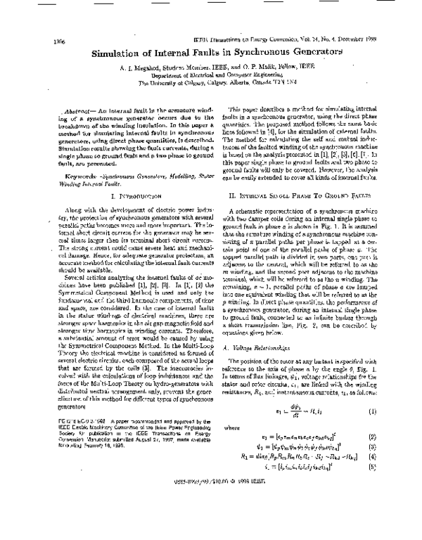 (PDF) Simulation of internal faults in synchronous generators