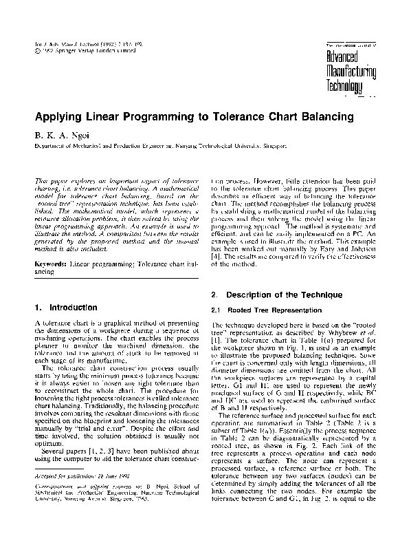 (PDF) Applying linear programming to tolerance chart balancing