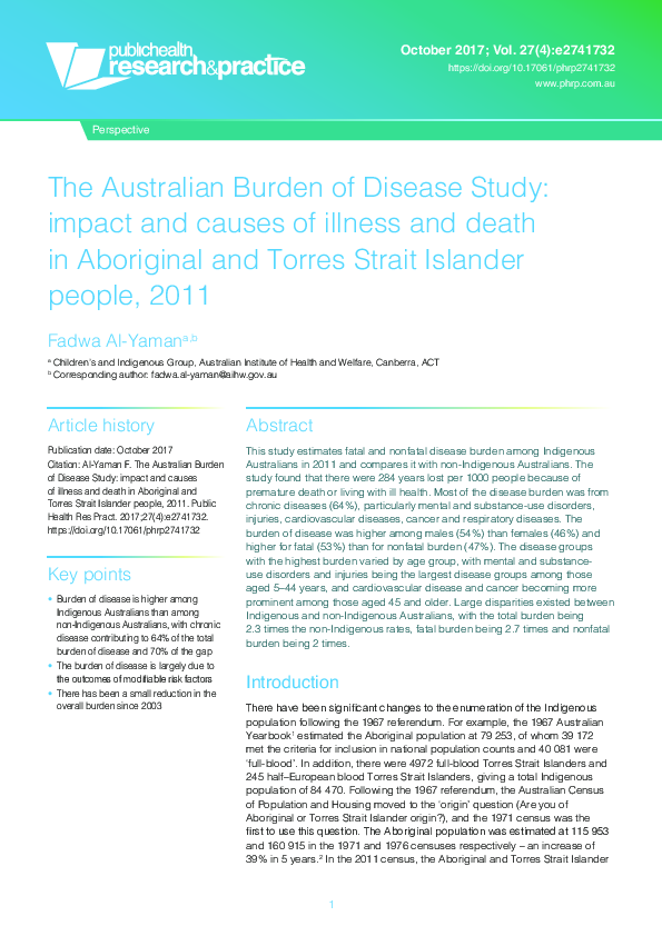 (PDF) The Australian Burden of Disease Study: impact and causes of ...
