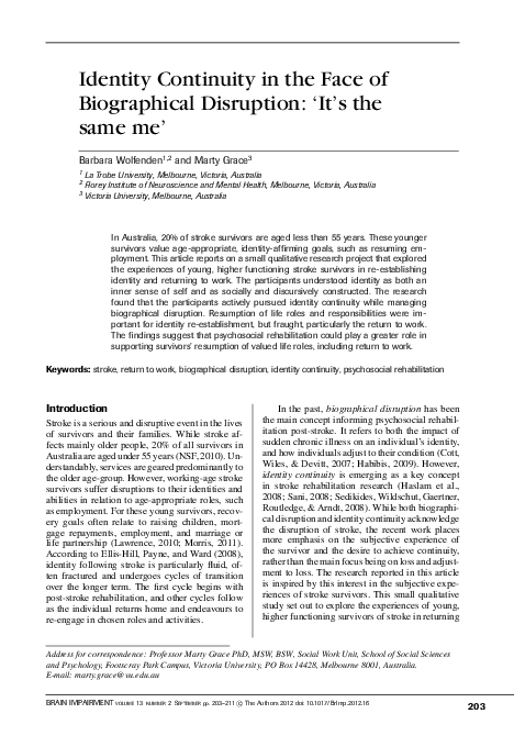 (PDF) Identity Continuity in the Face of Biographical Disruption: ‘It's ...
