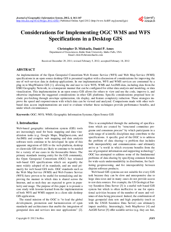 (PDF) Considerations for Implementing OGC WMS and WFS Specifications in ...