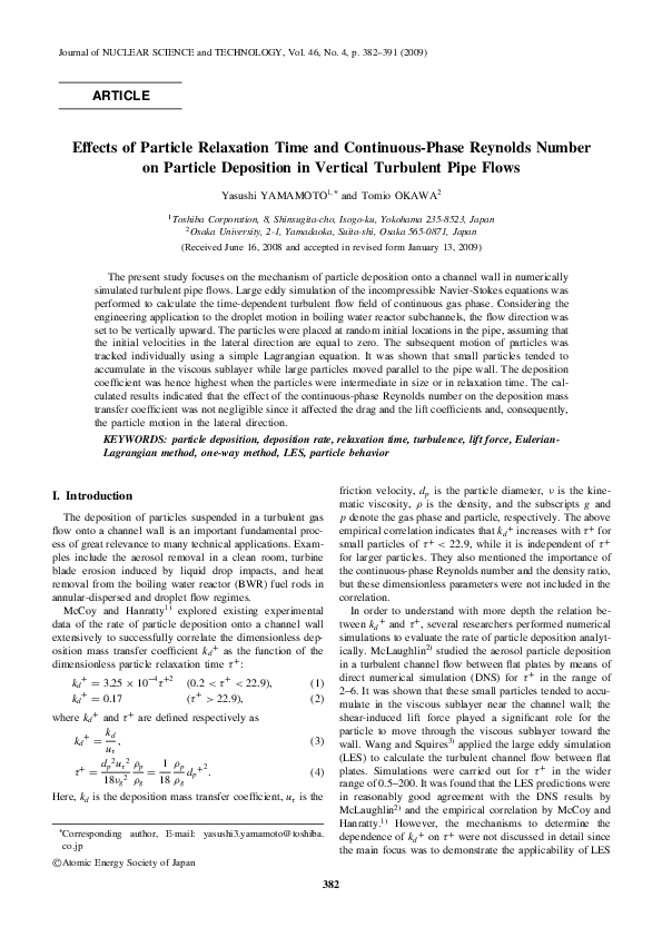 (PDF) Effects of Particle Relaxation Time and Continuous-Phase Reynolds Number on Particle ...