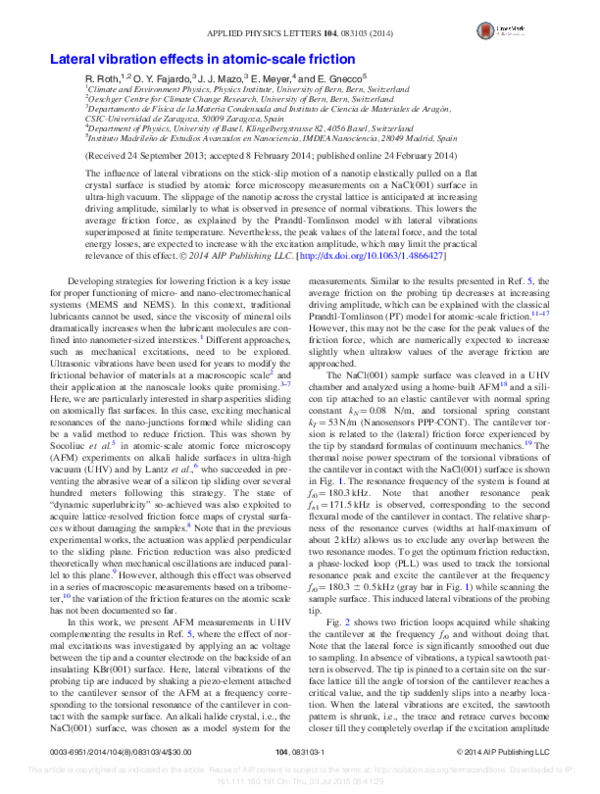 (PDF) Lateral vibration effects in atomic-scale friction