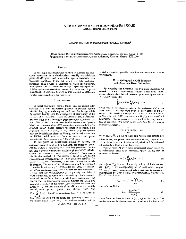 (PDF) A two-step method for nonminimum phase ARMA identification
